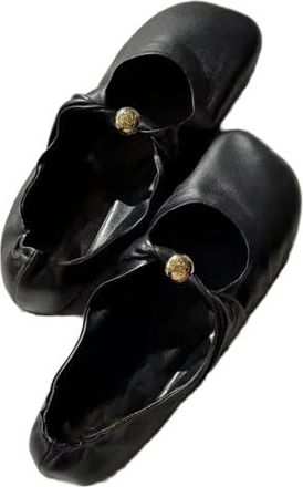 Generic JCVBN Chaussures plates tendance polyvalentes pour femme avec t&ecirc;te carr&eacute;e Mary Jane en cuir, Noir, 36.5 EU