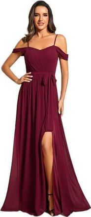 Ever-pretty Robe de Demoiselle dhonneur Dos Nu Fendu Bretelles sans Manches Mousseline Taille Empire Robe de C&eacute;r&eacute;monie d&eacute;t&eacute; &Eacute;l&eacute;gante Bordeaux 40