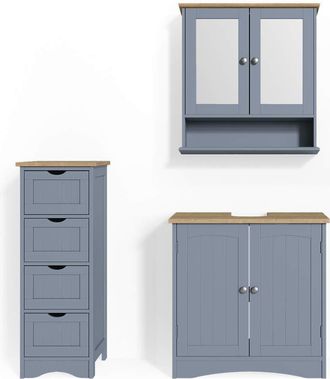 Vicco Badmöbel-Set Grau Bianco, bestehend aus Bad Spiegelschrank, Waschbeckenunterschrank, Midischrank - Unterschrank- und Hängeschrank-Kombination