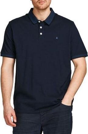 Jack & Jones Polo pour Homme Coupe + ajust&eacute;e JJEPAULOS Uni Short en Coton piqu&eacute; Grande Taille Et&eacute;, Couleurs:Bleu-Marine, Size:3XL