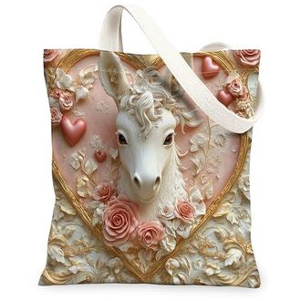 Generic Sac fourre-tout en toile motif &acirc;ne pour le shopping 33 x 38 cm, sac d&eacute;picerie r&eacute;utilisable pour la Saint-Valentin, sac d&eacute;picerie pour femme, peinture 