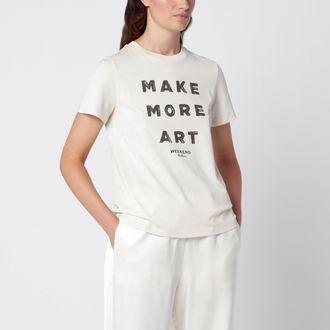 Max Mara Cremefarbenes T-Shirt aus Baumwolle mit Logoprint