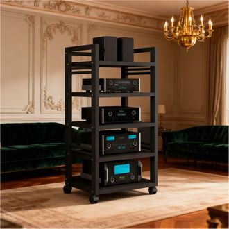 Generic 5-stufiges HiFi-Regal, AV-Media-Schrank Audio, Media HiFi Eckregal Mit H&ouml;henverstellbaren Holzregalen, CD-Regal Entertainment Stereo-Komponenten-Organ