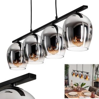HOFSTEIN Pendelleuchte Vevino, H&auml;ngeleuchte aus Metall/Glas in Schwarz/Chromfarben/Klar, Leuchte im Vintage/Retro Design, Schirme aus Glas (&Oslash; 15 cm), 4-flammig