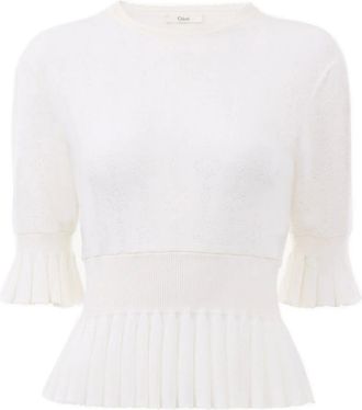 Chlo&eacute; Femme, Pulls, Blanc, Taille: 40 FR Cropped Ruffle Sweater