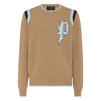 Philipp Plein Pullover Rundhals Gothic Plein - - Knitwear - Herren - Beige - M