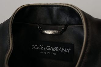 Dolce & Gabbana Mens Black Leather Zipper Biker Coat Jacket Clothing