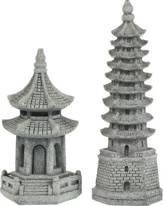 Happyyami 2 Stücke Japanische Steinlaternen Mini Pagode Statue Turm Asiatische Deko Figuren Garten Skulpturen für Miniatur Gartendeko Aquarium Ornamente Bonsai 