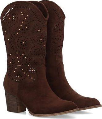Shoes & Blues Bottes style cowboy pour femme, design &eacute;l&eacute;gant avec motifs floraux et petites appliques m&eacute;talliques, talon large et confortable. Fermeture &eacute;clair id&eacute;a