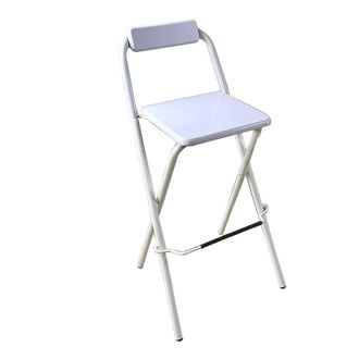 Generic Klappbarer Frühstücksbarhocker mit Rückenlehne und Fußstütze, Metallrahmen, Tragbarer Hochstuhl für Küche, Café und Garten(White,75cm/30in)
