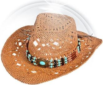 Generico Chapeau à large bord, chapeau occidental ajouré pour femme, accessoire décontracté pour voyage, photographie, pique-nique, vacances, camping, randonné