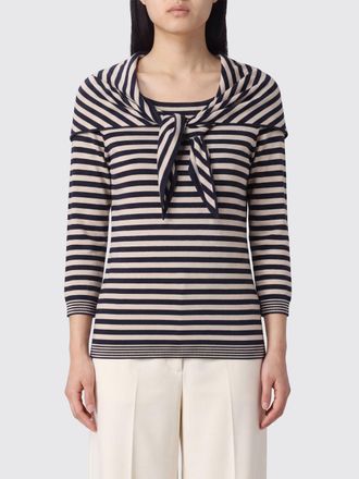 Max Mara Slim-Fit-Rundhalspullover aus gestreifter Wolle mit Schluppenkragen