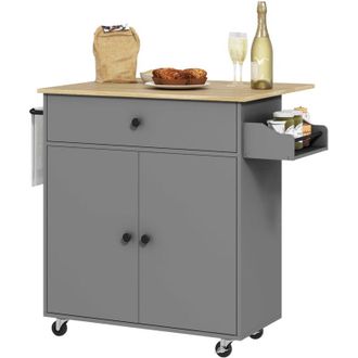 HOMCOM Desserte de cuisine sur roulettes - HOMCOM - tiroir, &eacute;tag&egrave;re r&eacute;glable, support &agrave; &eacute;pices et porte-serviette - gris