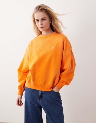 Polo Ralph Lauren Sweat vintage en polaire &agrave; logo au dos - Orange