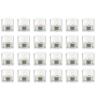 Nuptio Verre Photophore Bougeoir Porte: 24 Pi&egrave;ces Bougeoir Chauffe Plat Contenant pour Bougie Transparent Flottante Centre de Table Deco Noel Mariage 4.6cm L