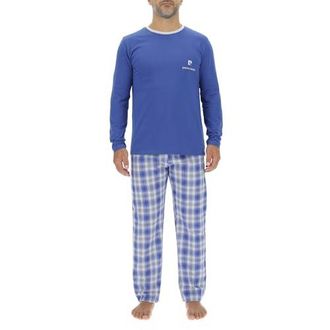 Pierre Cardin Pyjama Homme Long 100% Coton, Vêtements de Nuit Homme, Ensemble T-Shirt et Pantalon, Bleu Taille XXL