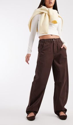 Miss Selfridge Pantalon cargo baggy à taille élastique-Brown