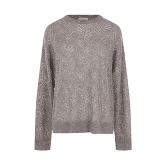 Brunello Cucinelli Pullover mit Pailletten und offener Strickung - - Knitwear - Damen - Grau - XS