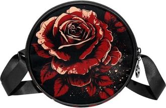 Generic Sac &agrave; bandouli&egrave;re Circle pour femme, petit sac &agrave; bandouli&egrave;re rouge et noir avec fermeture &eacute;clair, bretelles r&eacute;glables, sac &agrave; main rond d&eacute;contract&eacute; pou