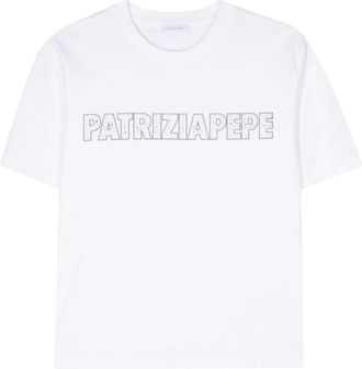 Patrizia Pepe T-shirt orn&eacute; de strass - Femme - Tops - Blanc - Taille: 38 FR