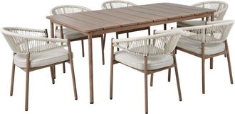 Beliani Beliani - Ensemble table et chaises de jardin 6 places - Aluminium taupe et bois fonc&eacute; - R&eacute;sistant aux intemp&eacute;ries et UV - Conception empilable
