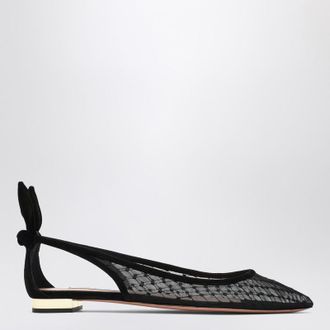 Aquazzura Black mesh and suede ballerinas with bow