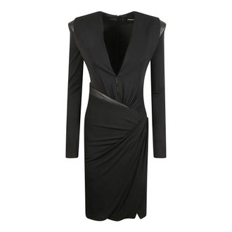 Versace Cr&ecirc;pe-Minikleid mit tiefem V-Ausschnitt - - Dresses - Damen - Schwarzk - M