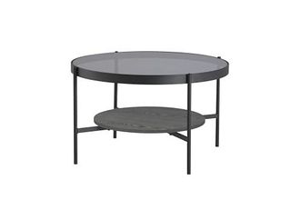 Byliving Couchtisch Ohio/Tischplatte Rauchglas grau/Ablageboden MDF Echtholzfurnier schwarz/Gestell Metall schwarz/Beistelltisch/Wohnzimmertisch/Kaffeetisch/So