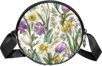 Generic Sac &agrave; bandouli&egrave;re rond pour femme, beau motif floral, petit sac &agrave; bandouli&egrave;re avec fermeture &eacute;clair, bretelles r&eacute;glables, sac &agrave; main rond d&eacute;contract&eacute; 