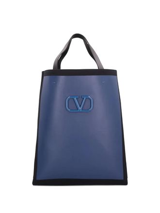 Valentino Garavani sac cabas &agrave; plaque logo - Bleu