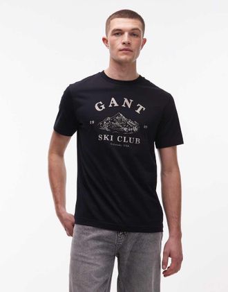 GANT T-Shirt in Schwarz mit Ski Club-Grafikmotiv auf der Brust