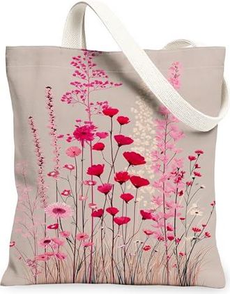 Generic Sacs fourre-tout en toile &agrave; motif floral &eacute;l&eacute;gant l&eacute;ger et lavable pour les courses, les voyages, la plage, les pique-niques, p&ecirc;che, 13x15 Inch