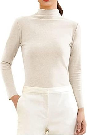 Minetom Pull Col Roulé Femme Chemise Manches Longues Pull Basique Elástique T-Shirt Casual sous-vêtement Thermique Hauts Tops Beige XXL