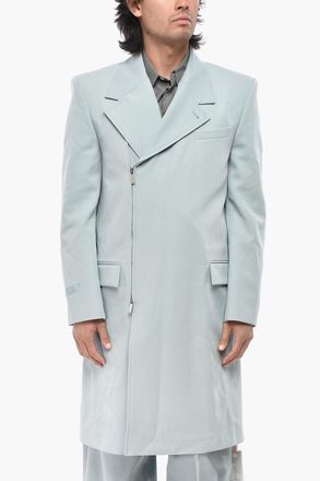 Off-white Zweireihiger Mantel aus Wollmix mit dezentriertem Rei&szlig;verschluss Off-White