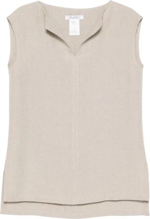 Max Mara Femme, Blouses et Chemises, Beige, Taille: 38 FR Haut sans manches en m&eacute;lange de lin &agrave; col en V