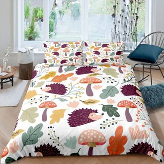 Generic Igel Bettw&auml;sche 135x200 Pilze Bettw&auml;sche Set, 3D Bettbezug Set Weich Microfaser Bettbez&uuml;ge 2 Teilig Cartoons Wendebettw&auml;sche f&uuml;r Einzelbett, mit 1 Kis