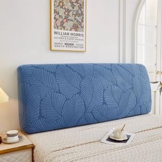Generic Vintage Stretch Bettkopfteil Bezug Staubdichter Polsterbezug im europ&auml;ischen Stil mit gepr&auml;gtem Kopfteil Bezug Retro Muster Blatt - Aquablau 170-189CM