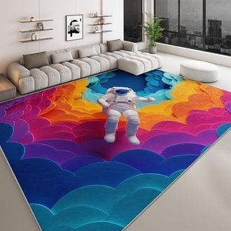 Generic Tapis Lavable &agrave; Poils Courts, Tapis Antid&eacute;rapant Doux D&eacute;coupage De Papier Espace Astronaute pour Salon Salle &agrave; Manger Chambre &agrave; Coucher et Bureau - D&eacute;