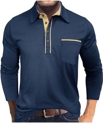 Generic Polo pour homme avec poche - T-shirt &agrave; manches longues - Col &agrave; revers - Coupe ample - T-shirt de sport urbain &eacute;l&eacute;gant - T-shirt de travail confortable