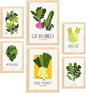 Nacnic Ensemble de 6 affiches sur lalimentation et la nutrition. L&eacute;gumes verts. Affiches nature et nutrition pour lam&eacute;nagement int&eacute;rieur et la d&eacute;coration. A3