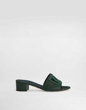 Dolce & Gabbana Mule In Dauphine Calfskin, Suede And Rhinestones - Frau Pantoletten Und Mules Mehrfarbig 38.5