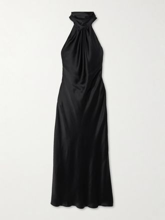 Max Mara Moli R&uuml;ckenfreies Neckholder-midikleid Aus Satin Mit Raffungen - Schwarz
