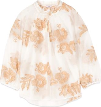 Oltre Femme, Blouses et Chemises, Blanc, Taille: 42/44 FR Blouse en m&eacute;lange de Lyocell avec broderie