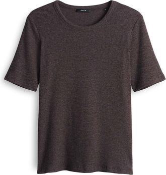 OPUS Damen Kurzarmshirt | SULCHEN Slim Shirt aus melangiertem Rippjersey Midnight Brown, 44