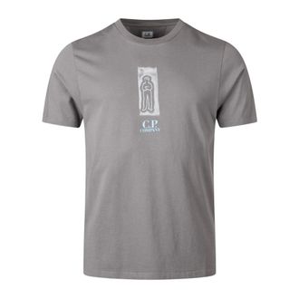 C.P. Company C.p. Company, Homme, Tops, Gris, Taille: S T-shirt avec Logo Graphique Perle Fum&eacute;e