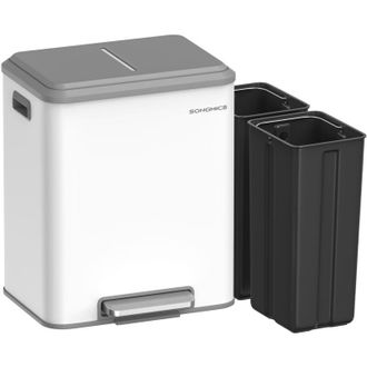 Songmics Songmics - Poubelle de Cuisine, 2 x 15 l Poubelle Double pour le Recyclage et les D&eacute;chets M&eacute;nagers, Benne &agrave; Ordures, Seaux Int&eacute;rieurs, Acier