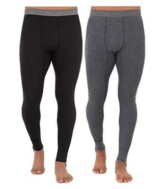 Fruit Of The Loom Recycled Premium Waffle Thermal Underwear Long Johns Bottom (1, 2, 3, and 4 Packs) Bas de Pijama, Noir/Gris chiné, 27-32 (Lot de 2) Homme