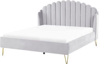 Beliani Polsterbett Samtstoff grau mit Lattenrost vertikale Steppung 160x200 cm Ambillou