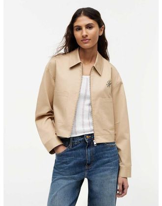 Tommy Hilfiger Veste courte en serg&eacute; avec poche plaqu&eacute;e &agrave; logo - Kaki-Neutral