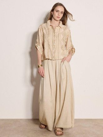 Apricot Blusentop Legere Bluse mit geometrischer Stickerei